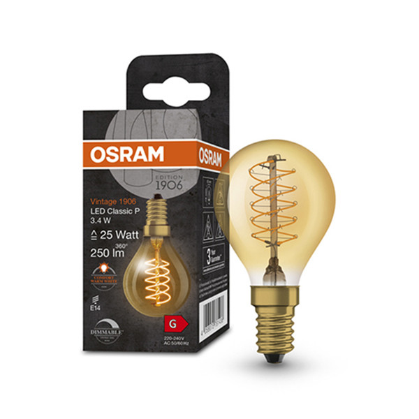 Osram LED lamp E14 | Kogel P45 | Vintage 1906 Spiral | Goud | 2200K | Dimbaar 3.4W (25W) Osram ...
